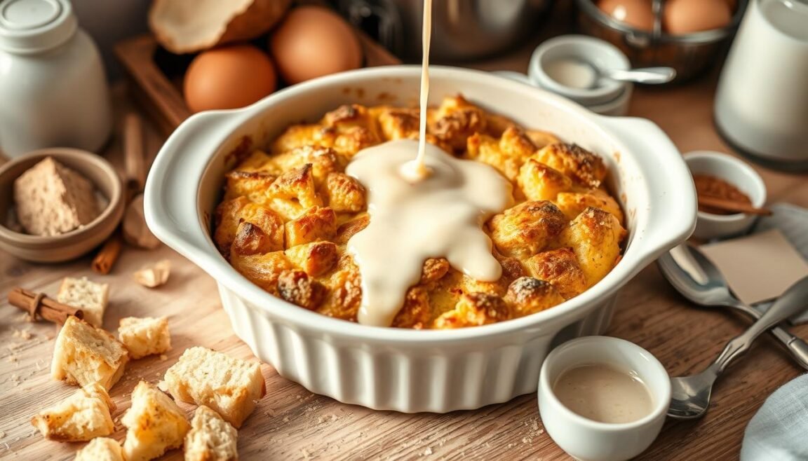 Bread Pudding with Vanilla Sauce Recipe | Easy Dessert